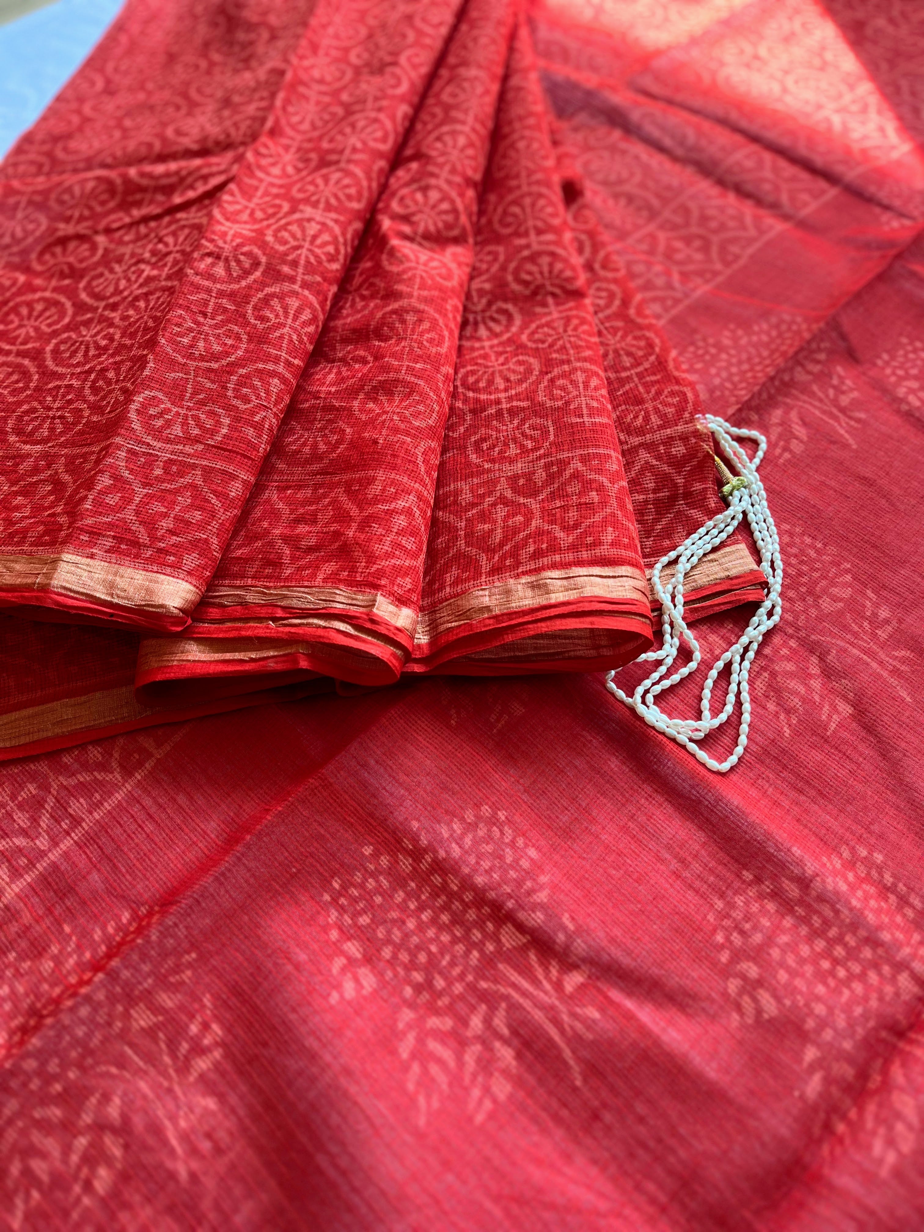 Red Bagru Kota Doriya Saree – Charuta Heritage