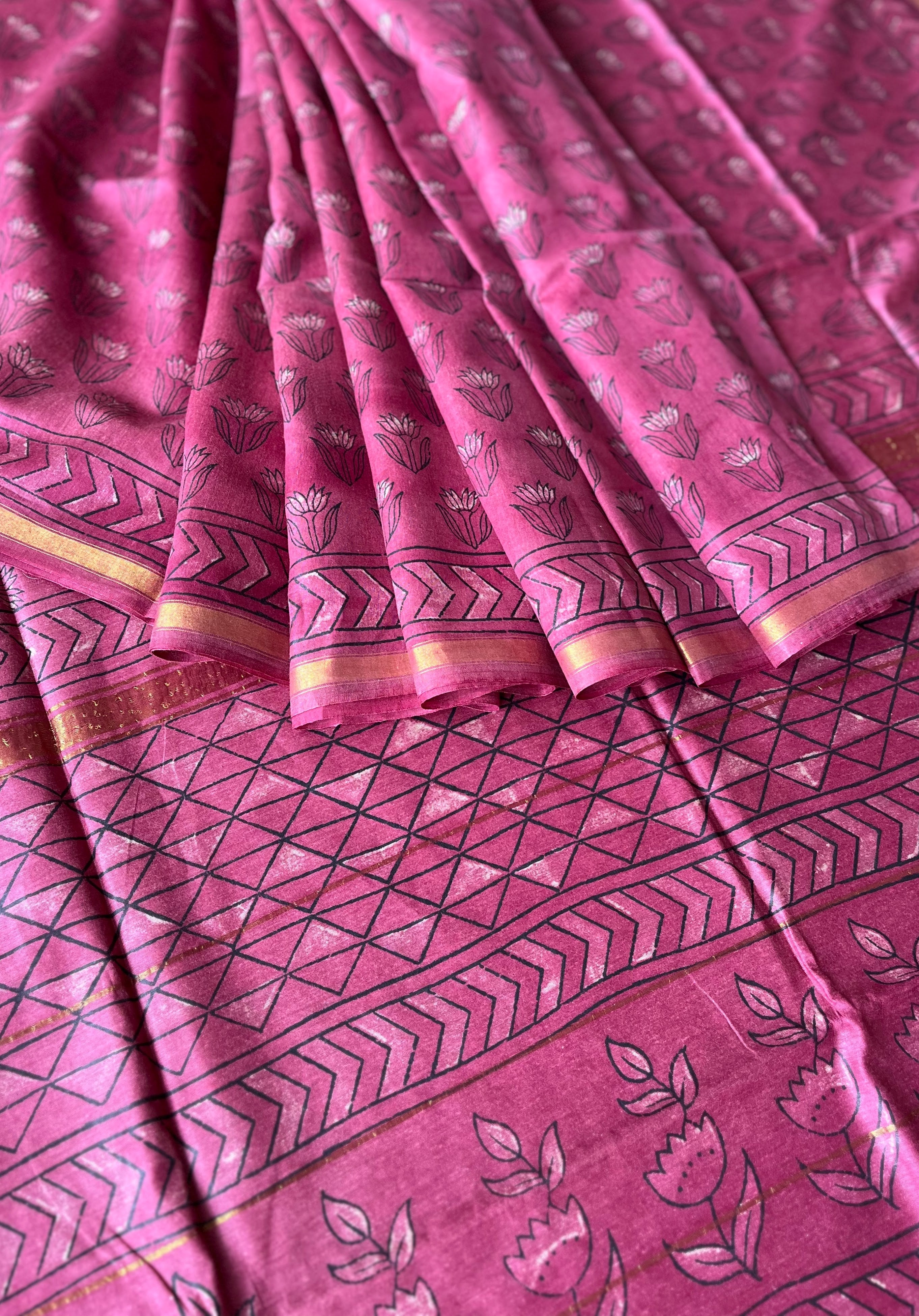 Pink Kamal Booti on Eri Silk – Charuta Heritage
