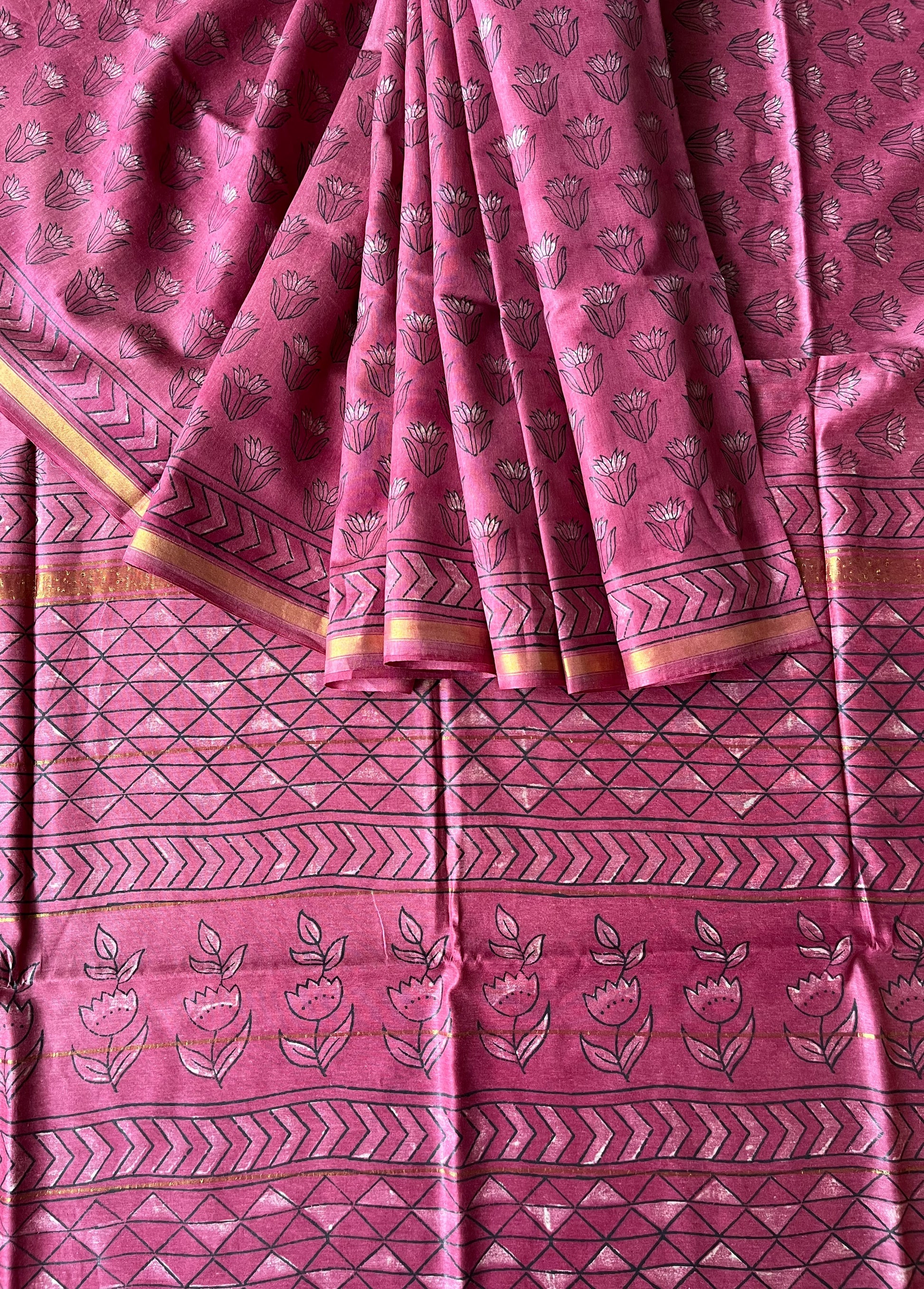 Pink Kamal Booti on Eri Silk – Charuta Heritage